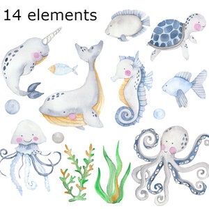 WATERCOLOR CLIPART, Ocean Friends Clip Art Nature Scrapbooking Animals ...