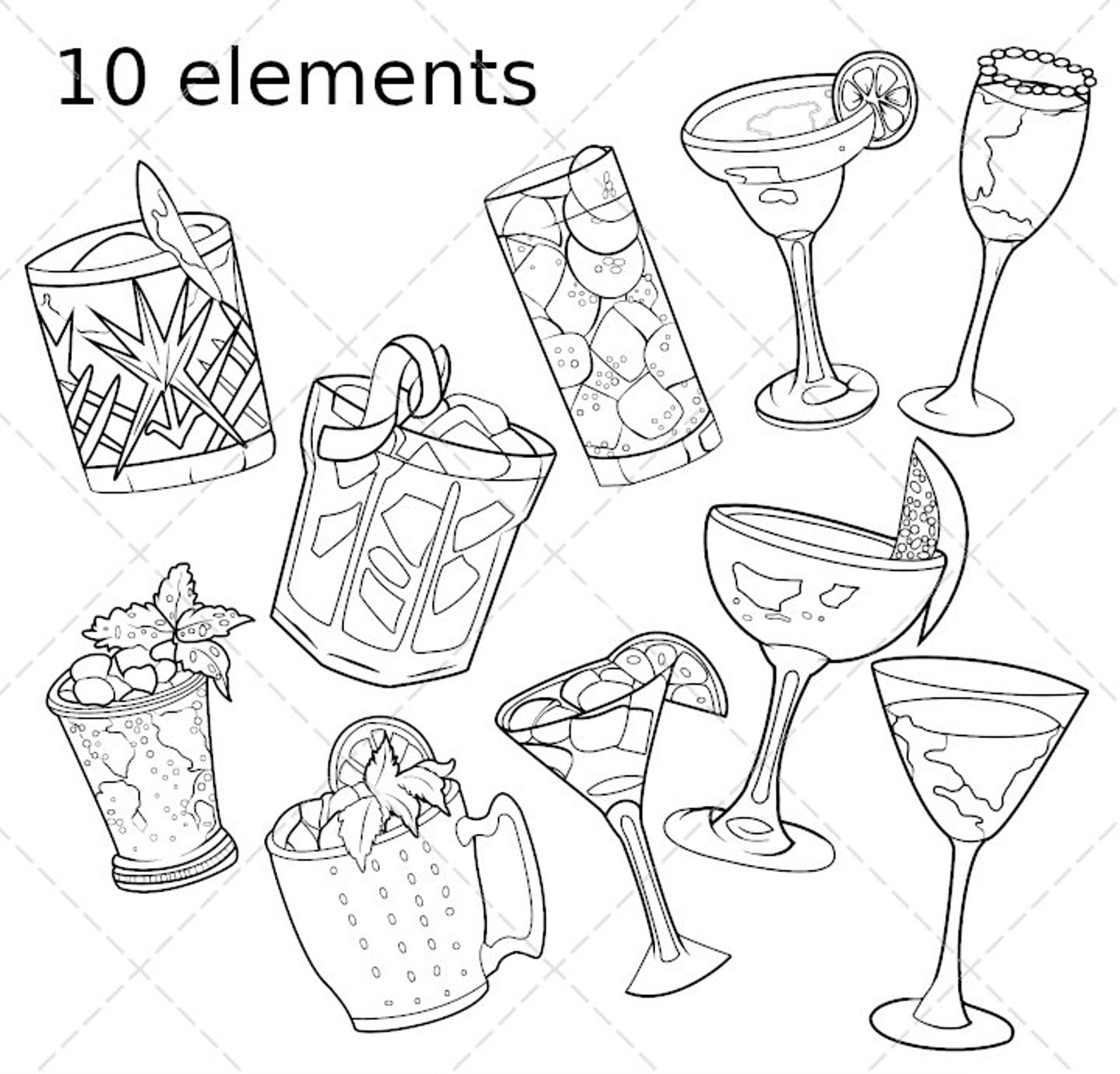 DIGITAL STAMP Classic Cocktails Clipart Vector File Png Eps - Etsy