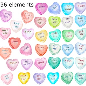 WATERCOLOR CLIPART Valentine's Candy Hearts Scrapbooking Png Graphics ...