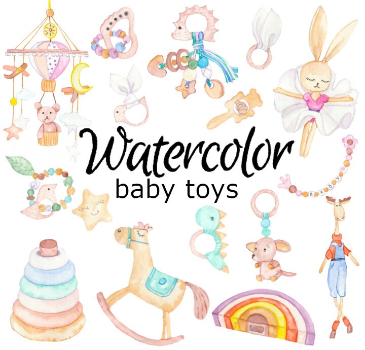 WATERCOLOR CLIPART Baby Toys Art Scrapbooking Library Png - Etsy