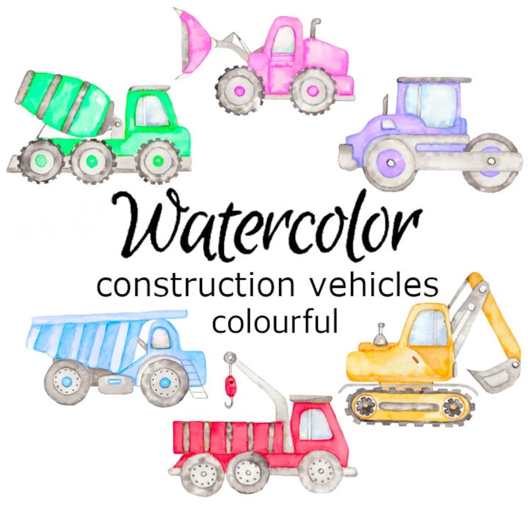 WATERCOLOR CLIPART, Construction Vehicles Art Scrapbooking Library Png ...