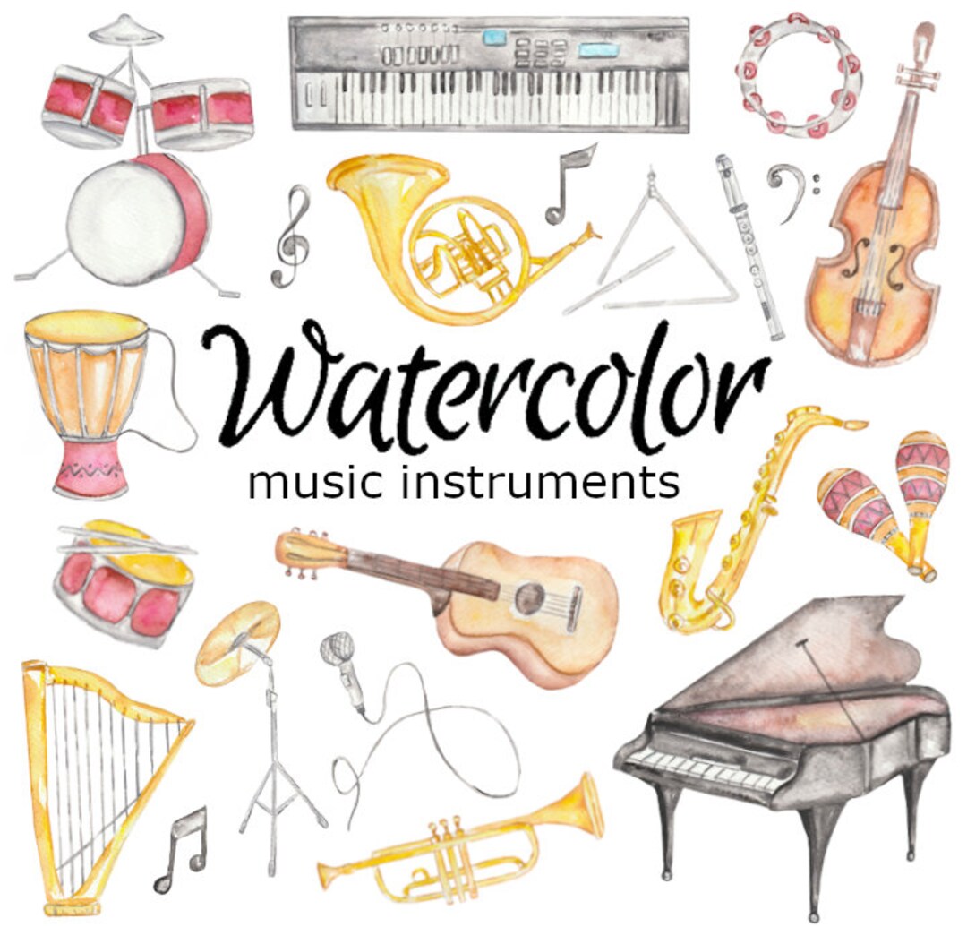 WATERCOLOR CLIPART, Music Instruments Art School Scrapbooking Png ...