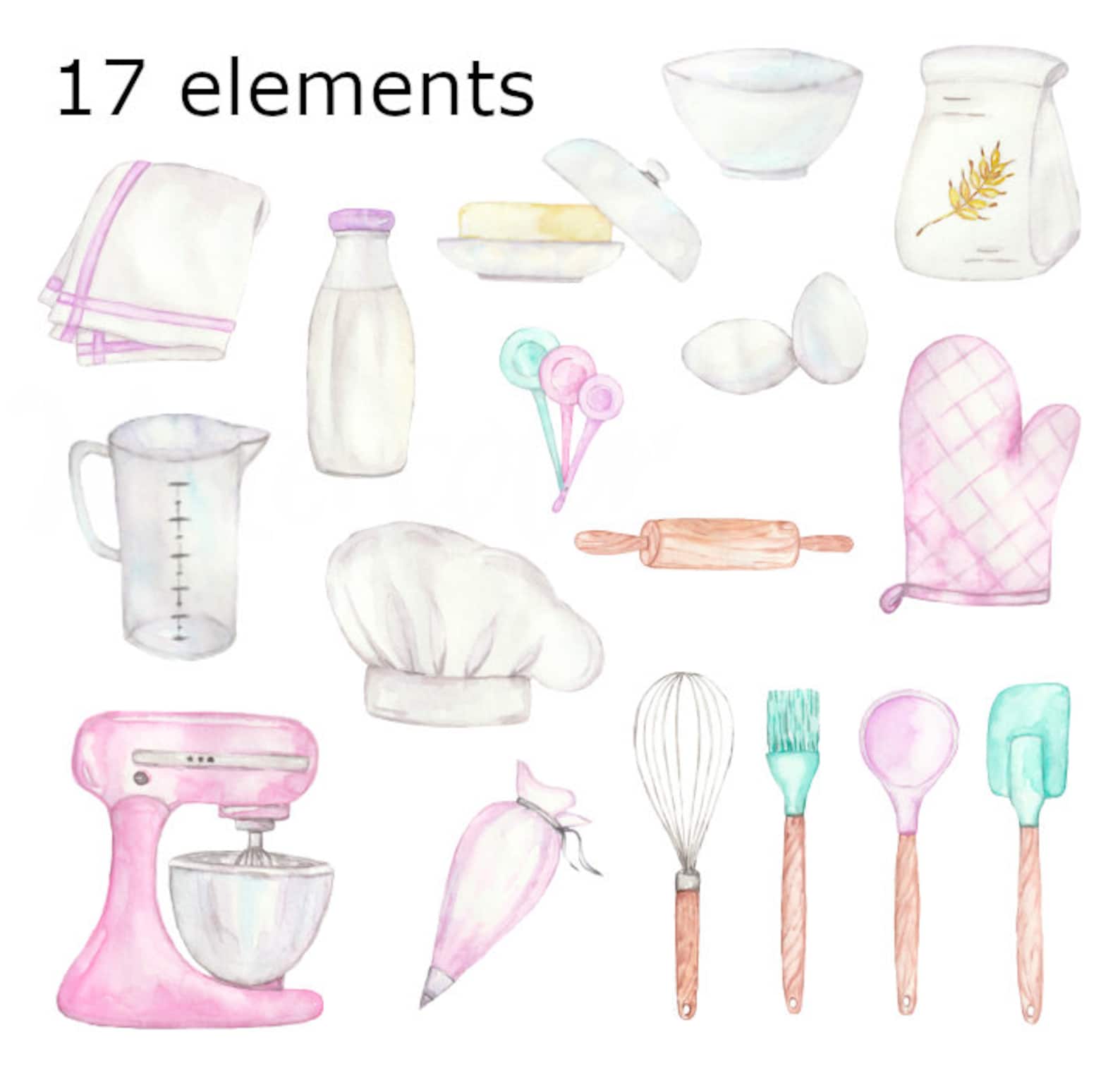 Watercolor Clipart Baking Supplies Scrapbooking Cook Png Etsy
