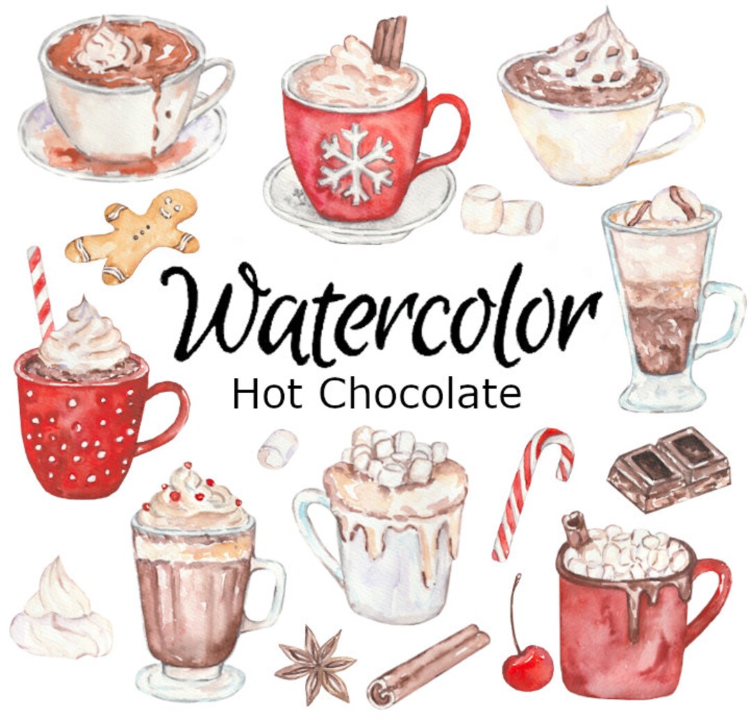 WATERCOLOR CLIPART, Hot Chocolate Art Scrapbooking Kitchen Png ...