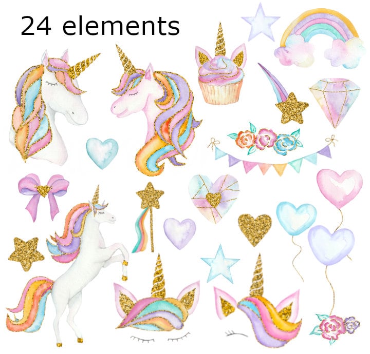 WATERCOLOR CLIPART Art Unicorn Party Scrapbooking Birthday Png | Etsy