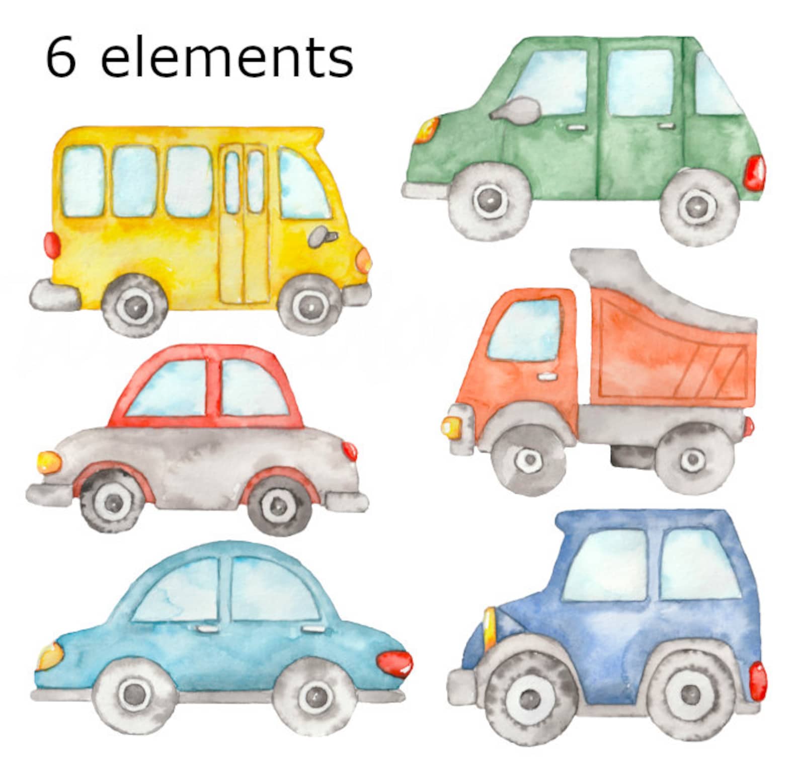 Watercolor Car Clipart: Vehicle Art, Scrapbooking PNG (digital Download ...