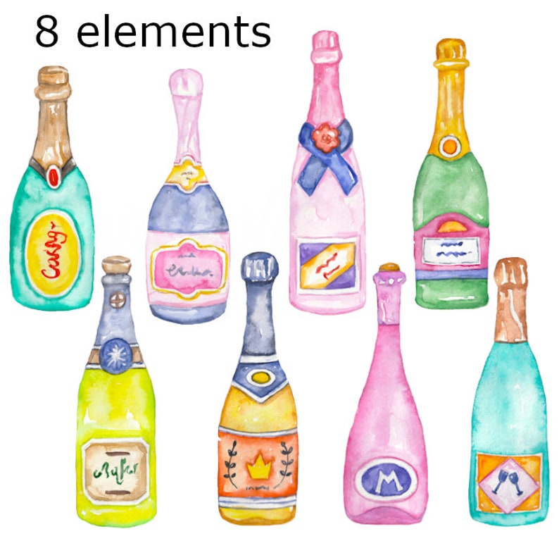 Watercolor Champagne Clipart: Cocktail Art, Scrapbooking PNG (digital ...