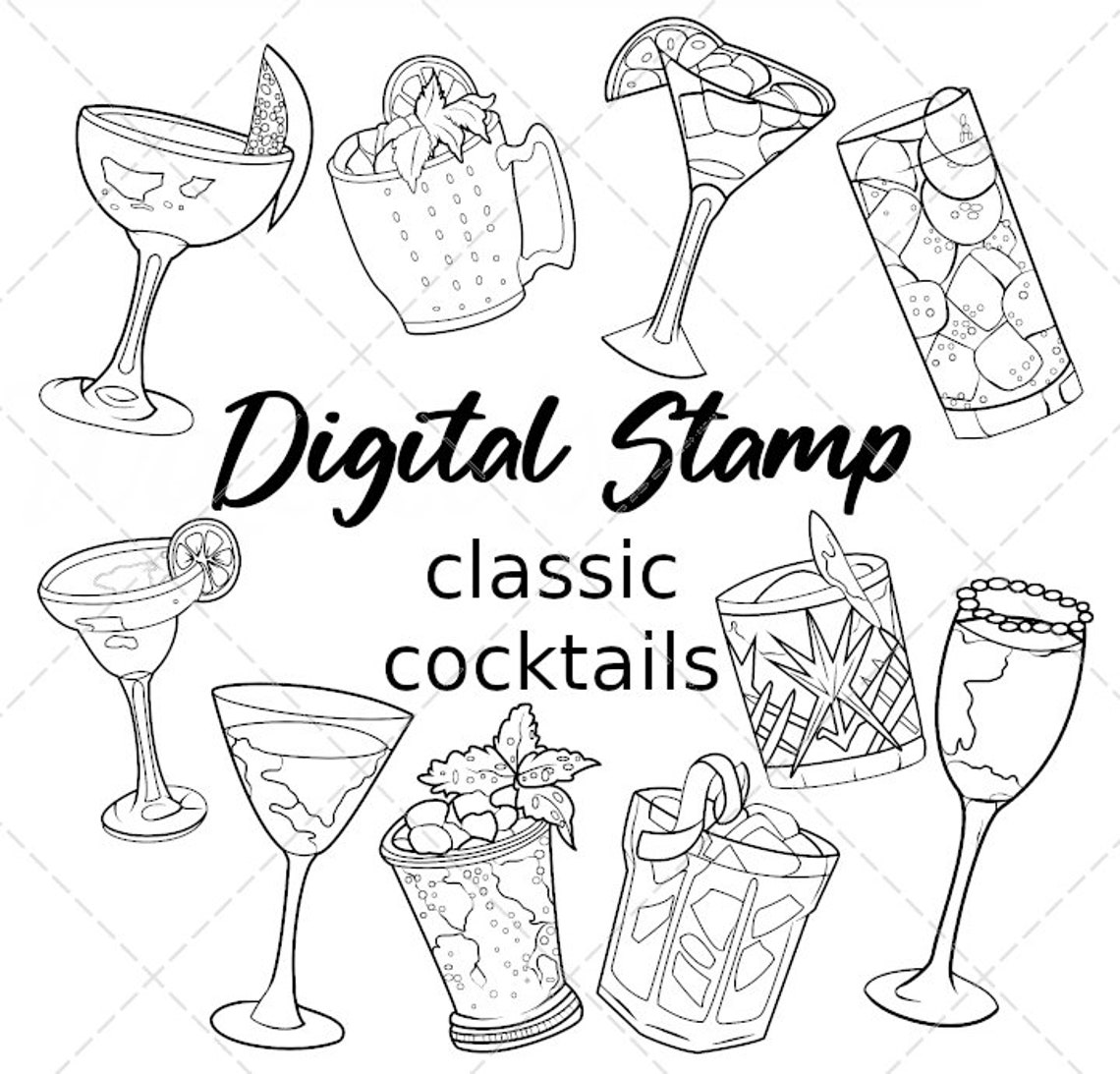 DIGITAL STAMP Classic Cocktails Clipart Vector File Png Eps - Etsy