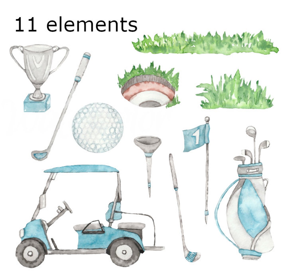 WATERCOLOR CLIPART Golf Gear Sport Art Ball Scrapbooking Png - Etsy