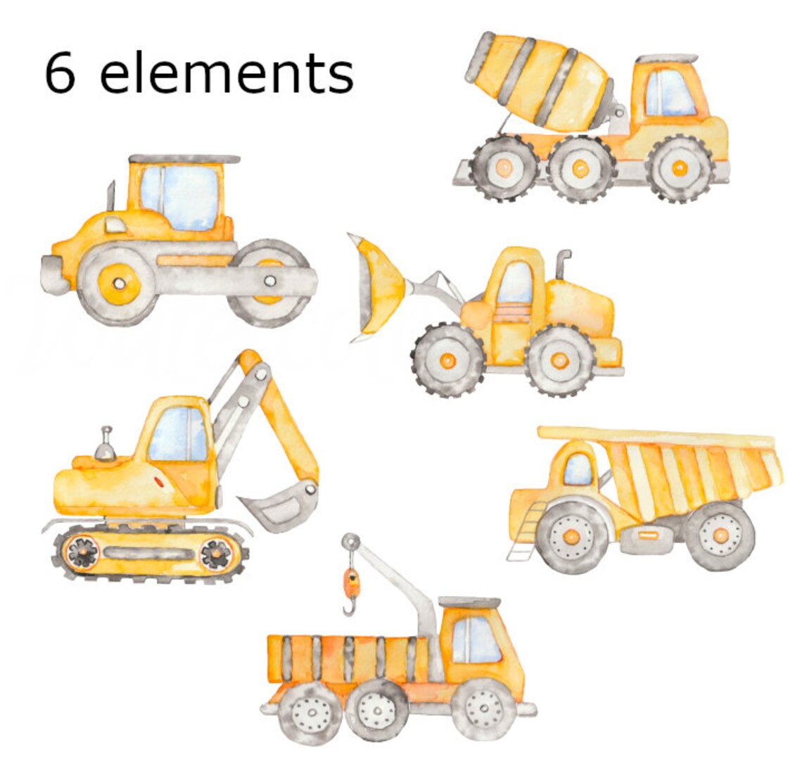 WATERCOLOR CLIPART Construction Vehicles Art Scrapbooking - Etsy Canada