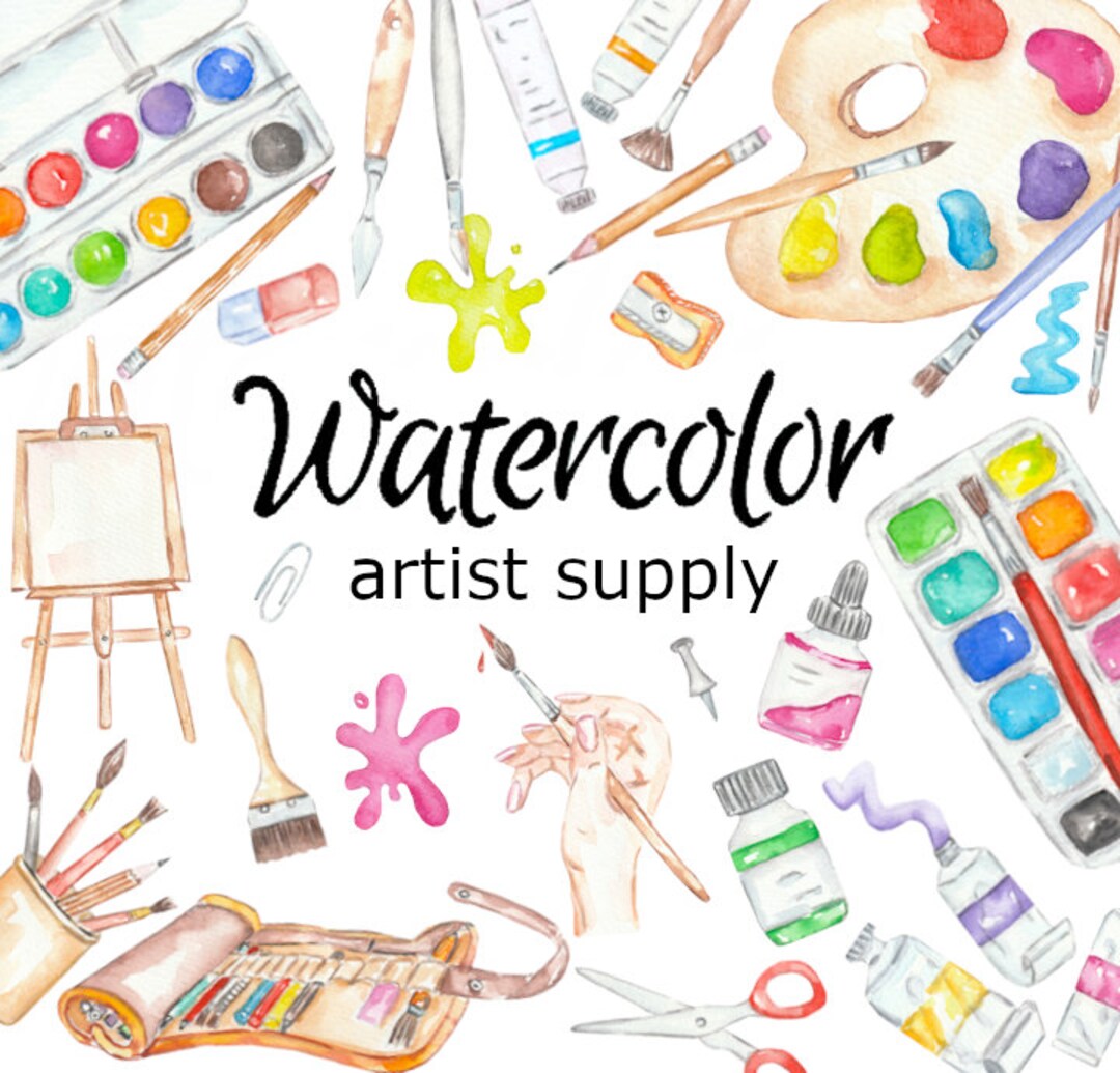 Watercolor Clipart Set: Hand-painted Art Supplies (PNG) - Etsy