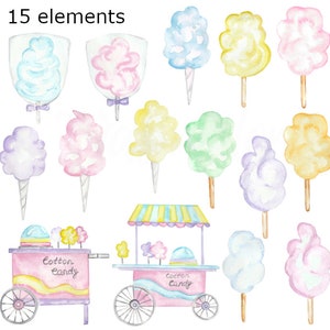 WATERCOLOR CLIPART, Cotton Candy Scrapbooking Png Graphics Watercolour ...