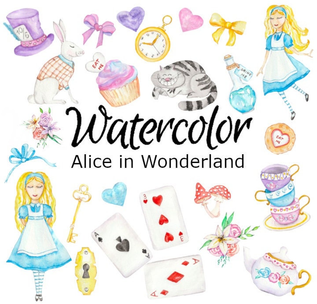 Alice in Wonderland Watercolor Clipart: Scrapbooking Graphics (PNG) - Etsy