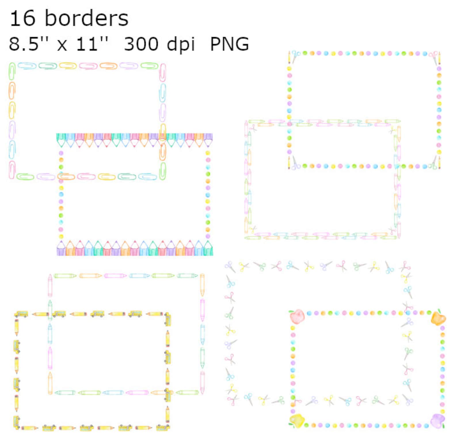Watercolor Back to School Clipart Frames: Rainbow Border (PNG) - Etsy