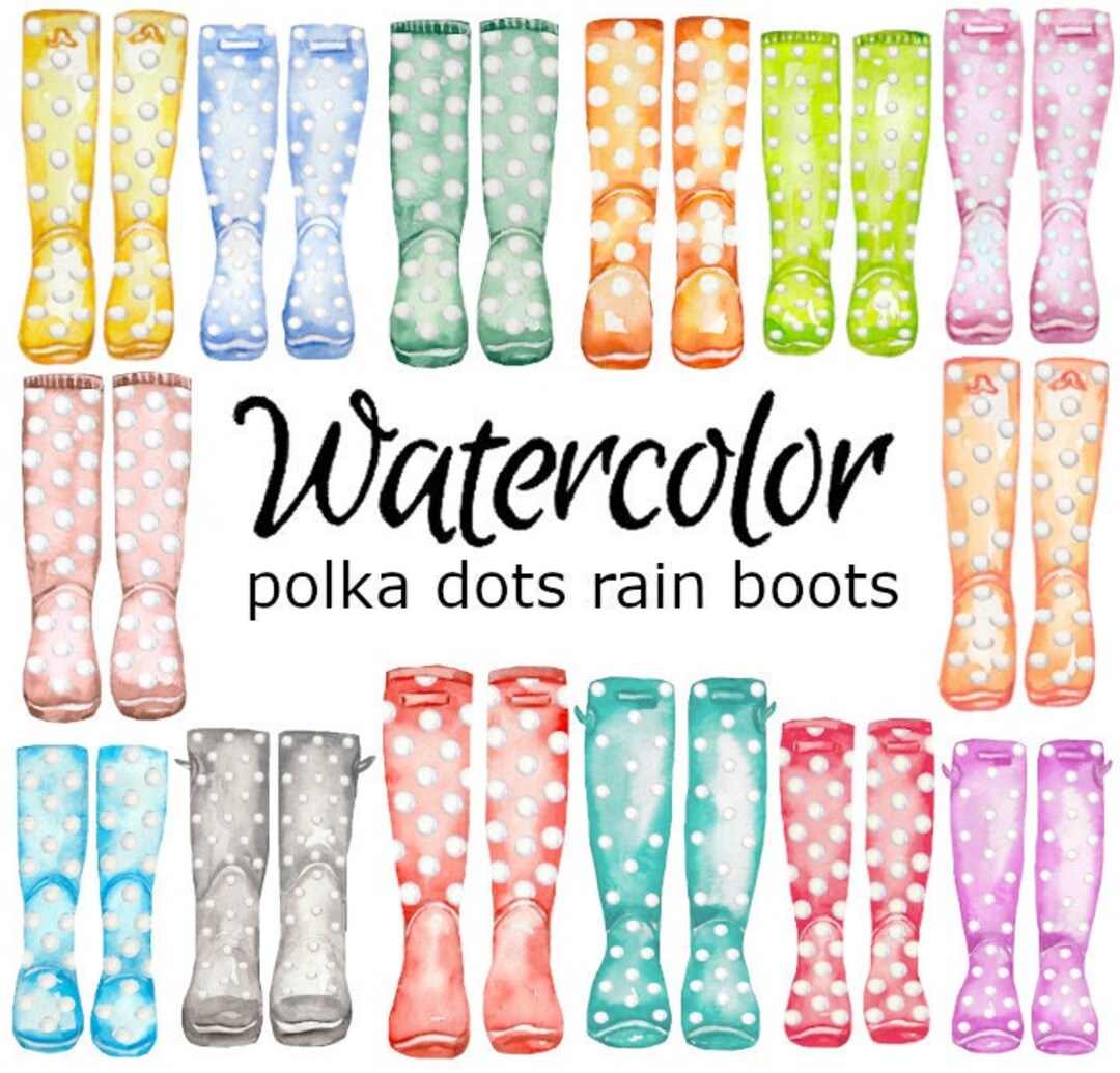 WATERCOLOR CLIPART Rain Boots Polka Dots Gardening Art Garden Png ...