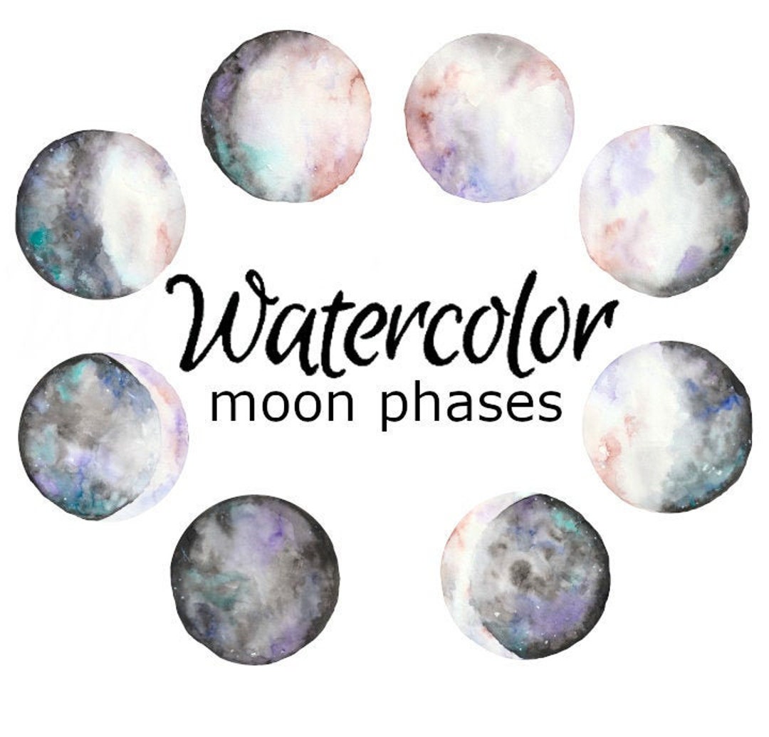 WATERCOLOR CLIPART Moon Phases Space Art Scrapbooking Png Graphics ...