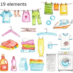 Watercolor Laundry Clipart Set Scrapbooking PNG Graphics - Etsy