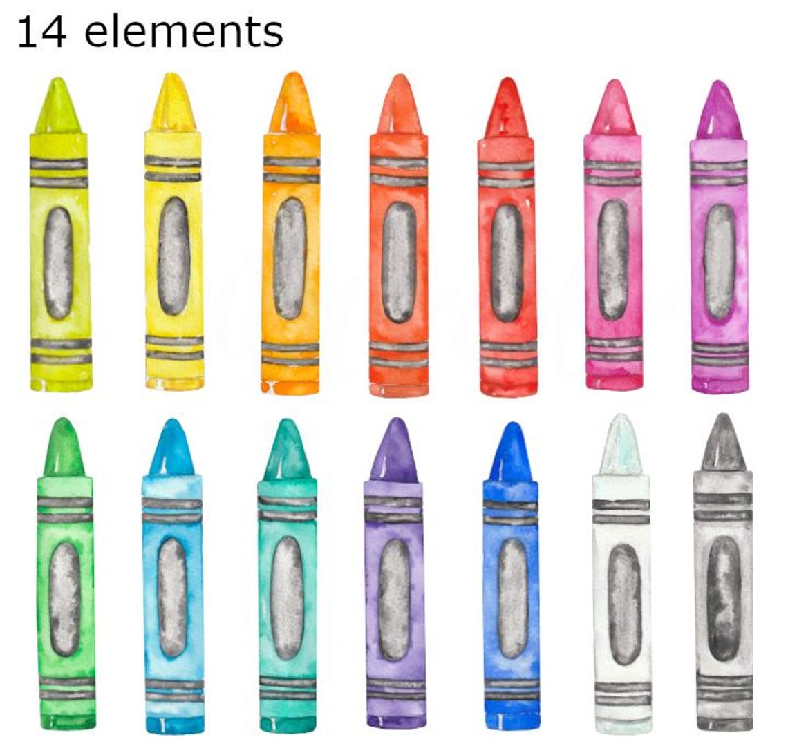 Watercolor Crayon Clipart: Hand-painted School Art (PNG Digital ...