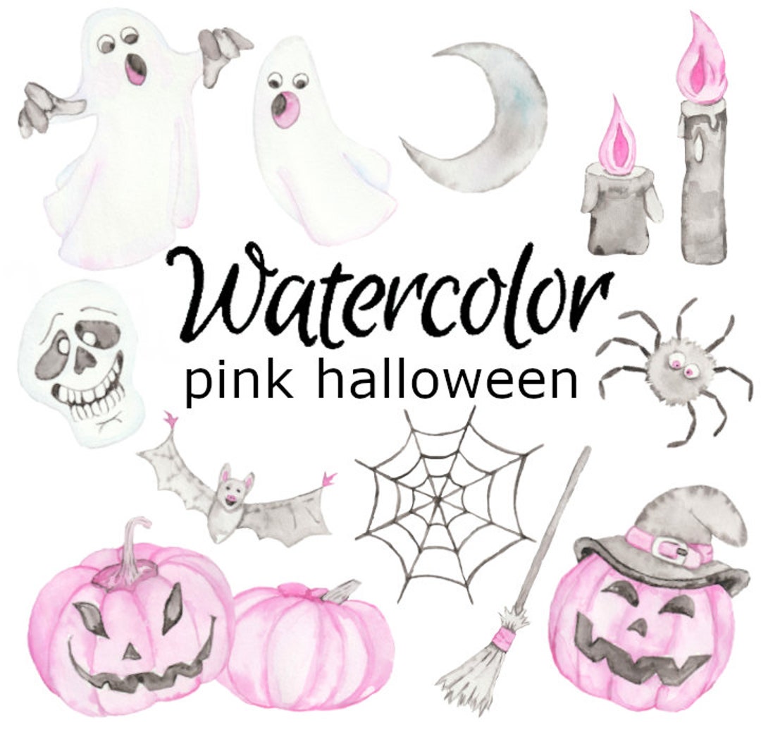 WATERCOLOR CLIPART Pink Halloween Png Graphics Watercolour Illustration ...