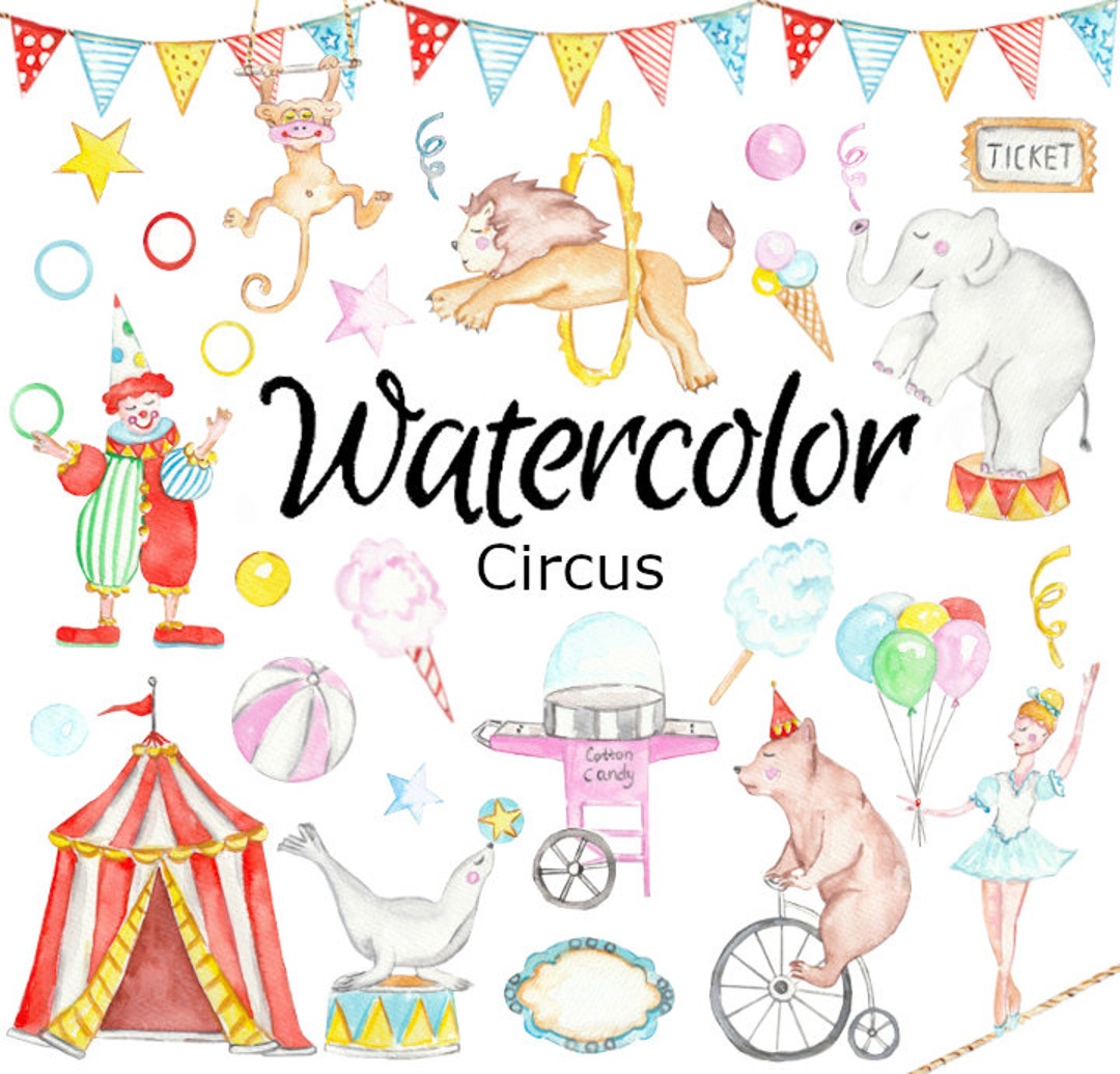 WATERCOLOR CLIPART, Circus Animals Clipart Nature Scrapbooking Clip Art ...