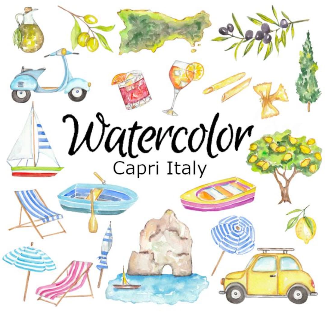 WATERCOLOR CLIPART, Capri Italy Food Scrapbooking Png Graphics ...