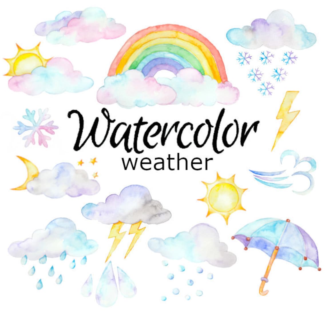 WATERCOLOR CLIPART weather art scrapbooking png graphics | Etsy