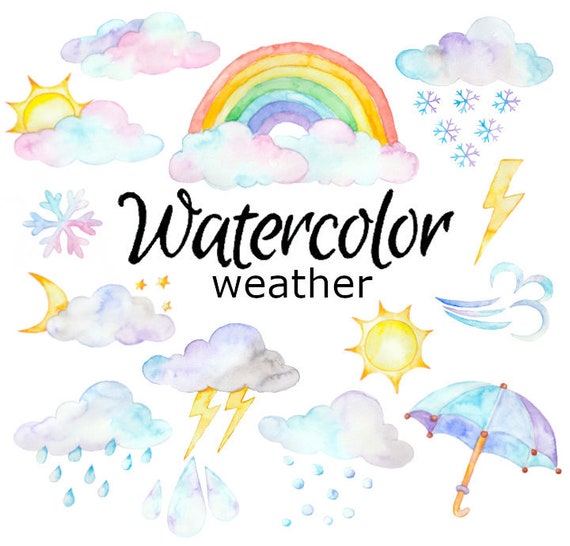 WATERCOLOR CLIPART weather art scrapbooking png graphics | Etsy