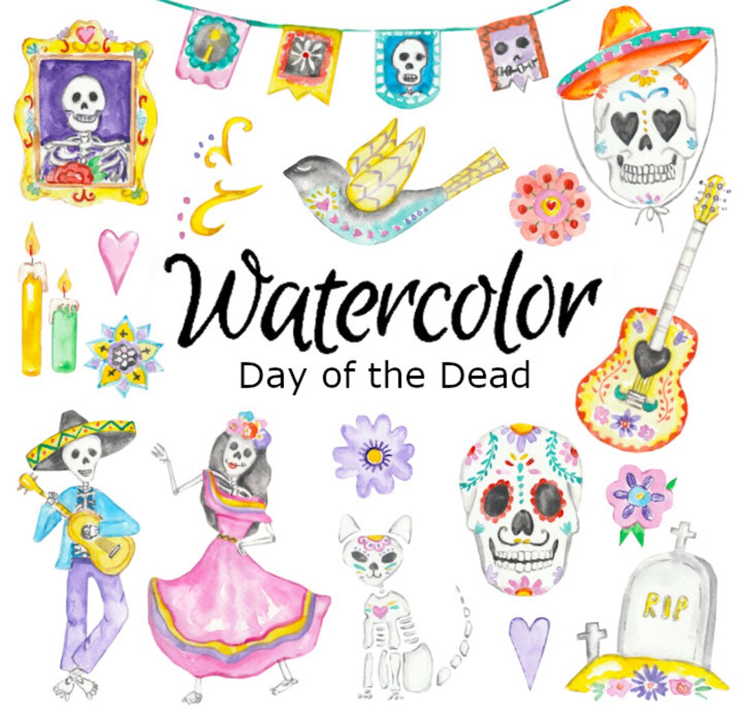 WATERCOLOR CLIPART Day of the Dead Png Graphics Watercolour ...