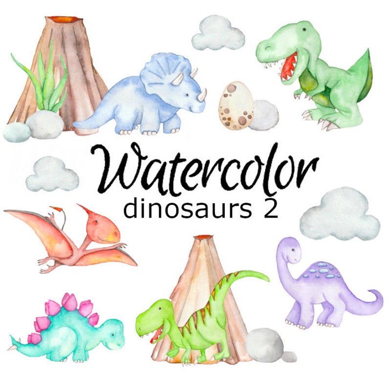 WATERCOLOR CLIPART Dinosaurs Clip Art Nature Scrapbooking - Etsy
