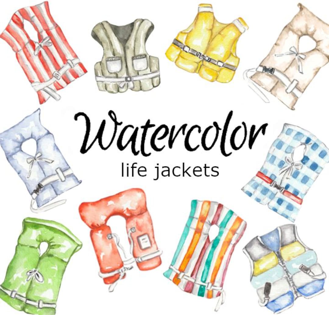 WATERCOLOR CLIPART, Life Jackets Beach Clip Art Travel Scrapbooking ...