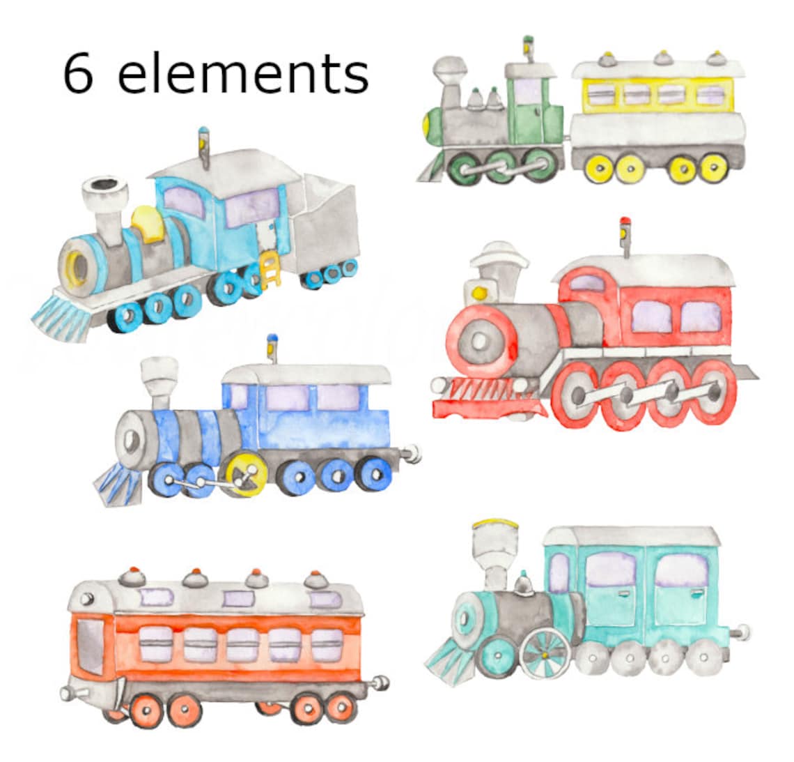 Watercolor Train Clipart Set: Vehicle Graphics (PNG) - Etsy
