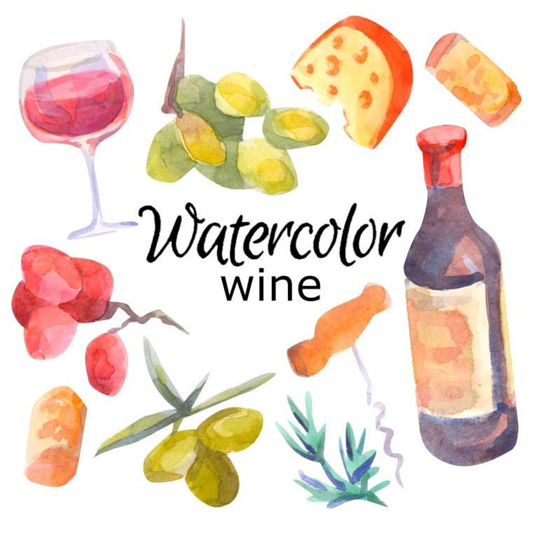 WATERCOLOR CLIPART, Wine Art Scrapbooking Png, Graphics, Watercolour ...