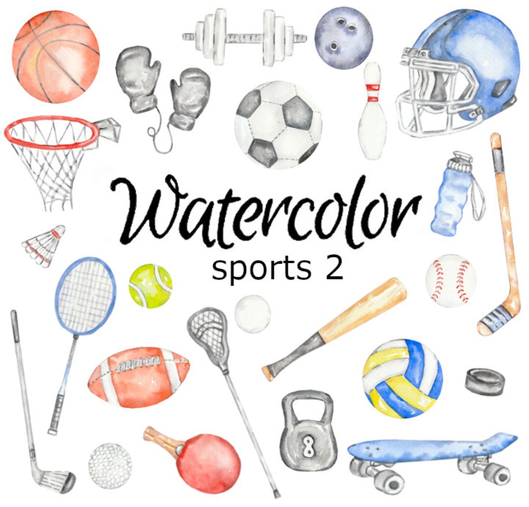 Watercolor Sports Clipart: Ball Illustration Set (PNG) - Etsy