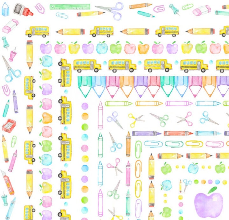 Watercolor Back to School Clipart Frames: Rainbow Border (PNG) - Etsy
