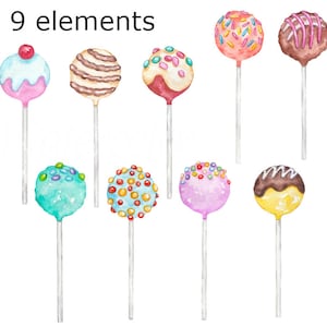 WATERCOLOR CLIPART, Cake Pops Scrapbooking Png Graphics Watercolour ...