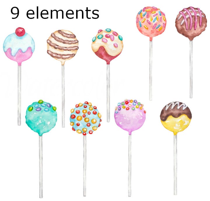 Watercolor Cake Pops Clipart: Scrapbooking PNG Graphics - Etsy
