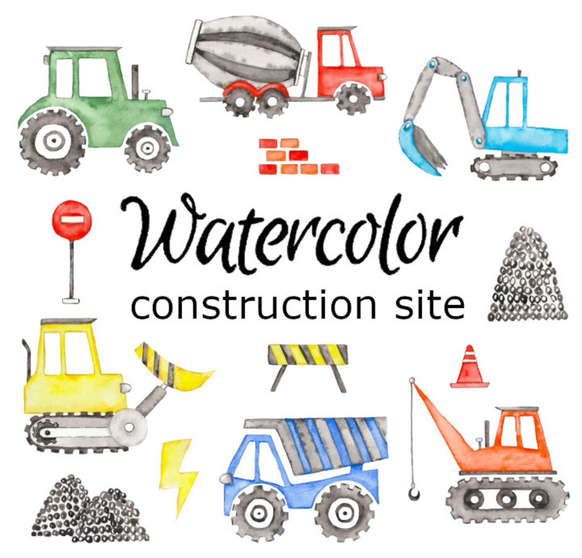 WATERCOLOR CLIPART Construction Vehicles Art Scrapbooking - Etsy UK