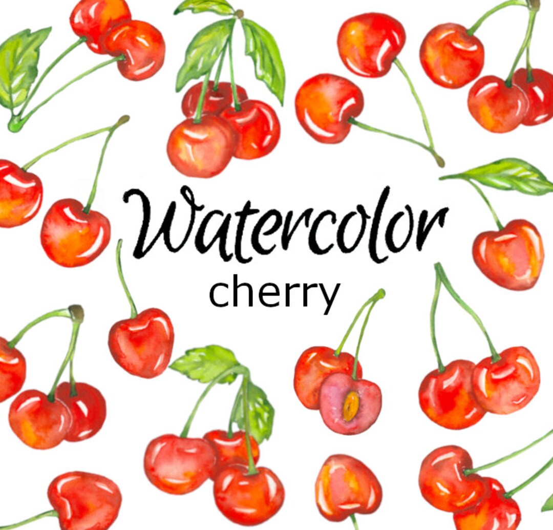 WATERCOLOR CLIPART, Cherry Scrapbooking Kitchen Png, Graphics ...