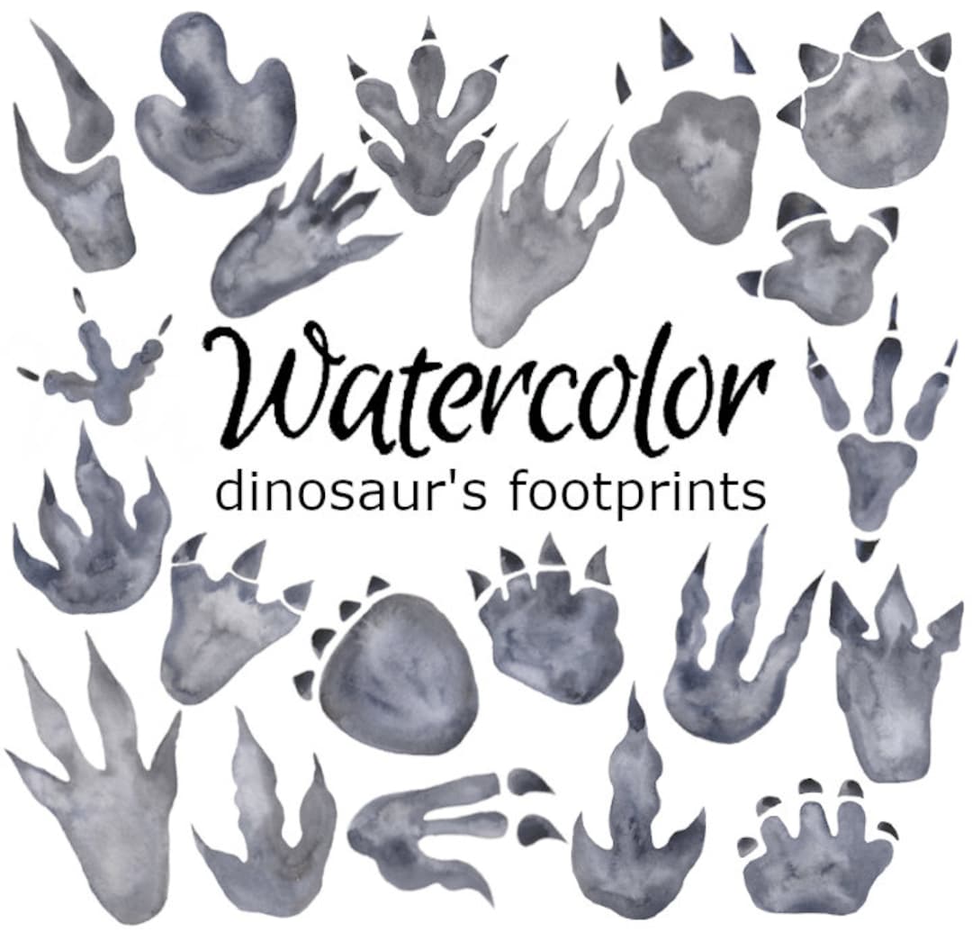 WATERCOLOR CLIPART Dinosaurs Footprints Clip Art Scrapbooking Animals ...