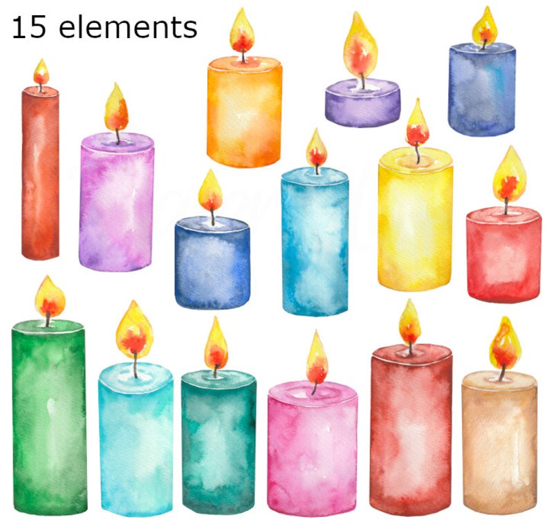 Watercolor Candles Clipart: Hand-painted PNG Graphics (digital Download ...