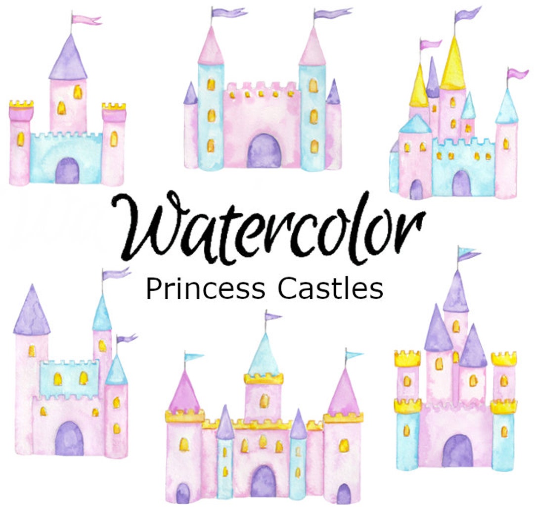 WATERCOLOR CLIPART, Art Princess Castles Scrapbooking Birthday Png ...