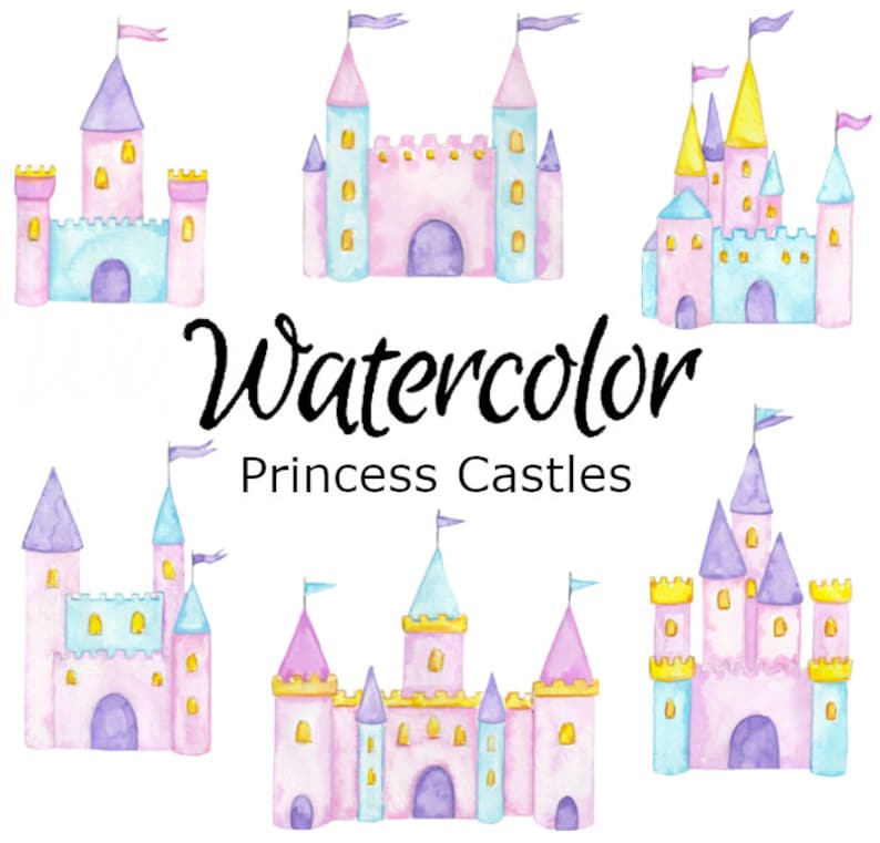 WATERCOLOR CLIPART Art Princess Castles Scrapbooking Birthday - Etsy