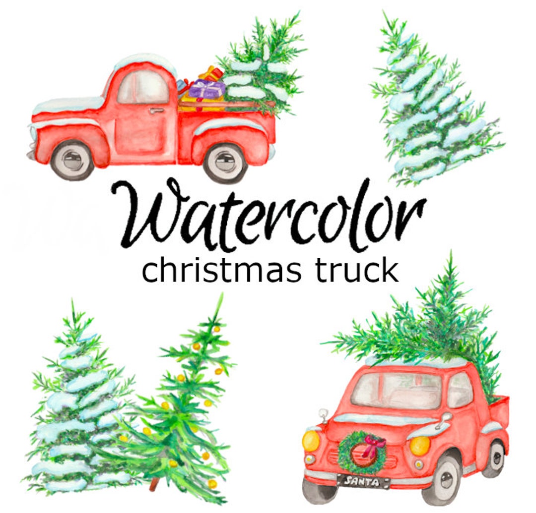 WATERCOLOR CLIPART, Christmas Truck Scrapbooking Forest Png, Graphics ...