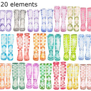 WATERCOLOR CLIPART Rain Boots Polka Dots Gardening Art Garden Png ...
