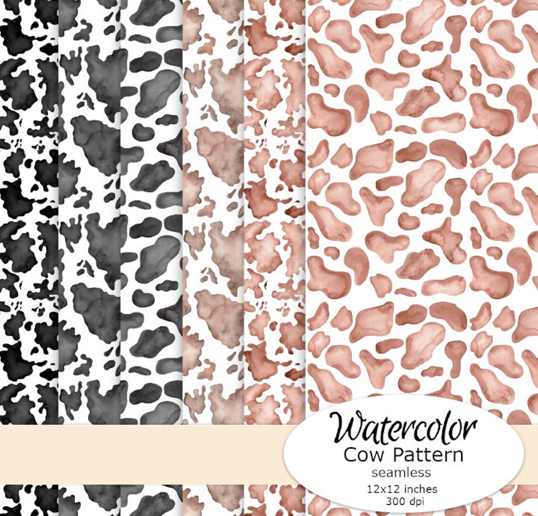 WATERCOLOR CLIPART Cow Pattern Seamless Digital Paper Painting Clip Art ...