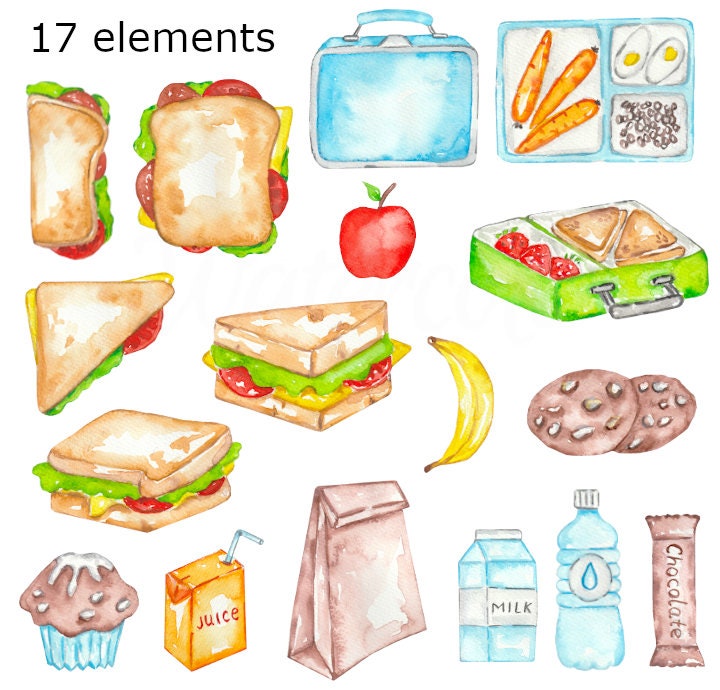Watercolor Lunch Clipart: School Food Illustrations (PNG) - Etsy