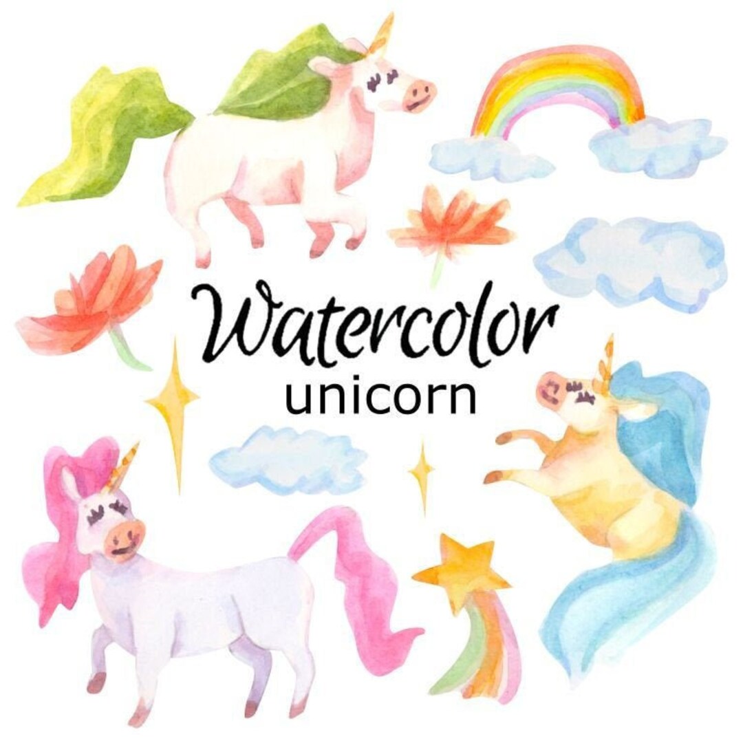 WATERCOLOR CLIPART, Art Unicorn Scrapbooking Birthday Png Graphics ...