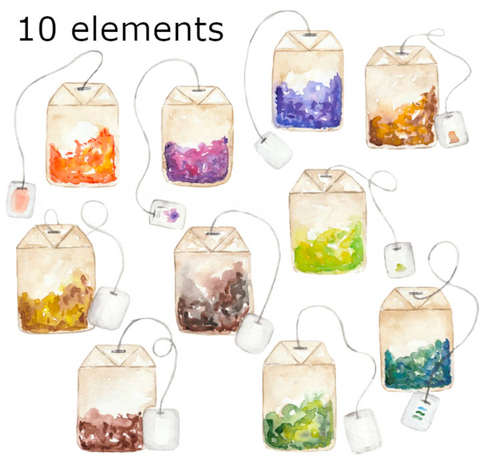 WATERCOLOR CLIPART Tea Bags Art School Scrapbooking Kitchen - Etsy