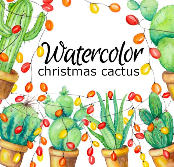 WATERCOLOR CLIPART Christmas Cactus Scrapbooking Forest Png - Etsy