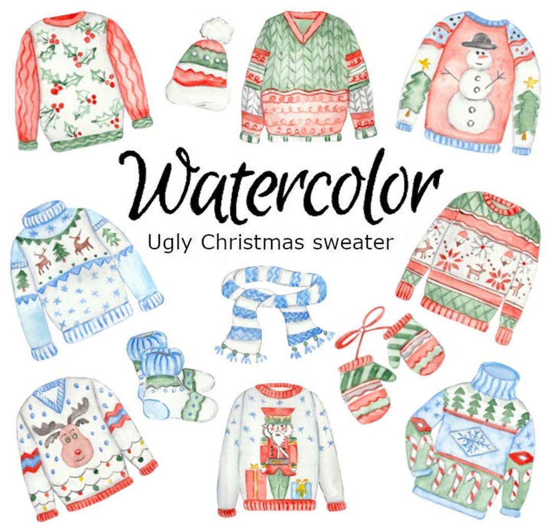 WATERCOLOR CLIPART, Ugly Christmas Sweaters on the Farm Scrapbooking ...
